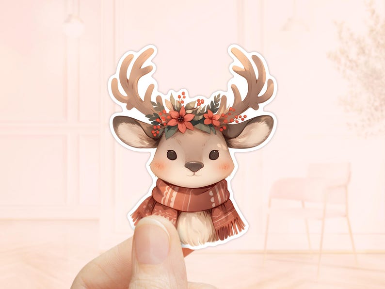 Cozy Reindeer Winter Sticker, Waterproof Vinyl, Christmas Stickers ...
