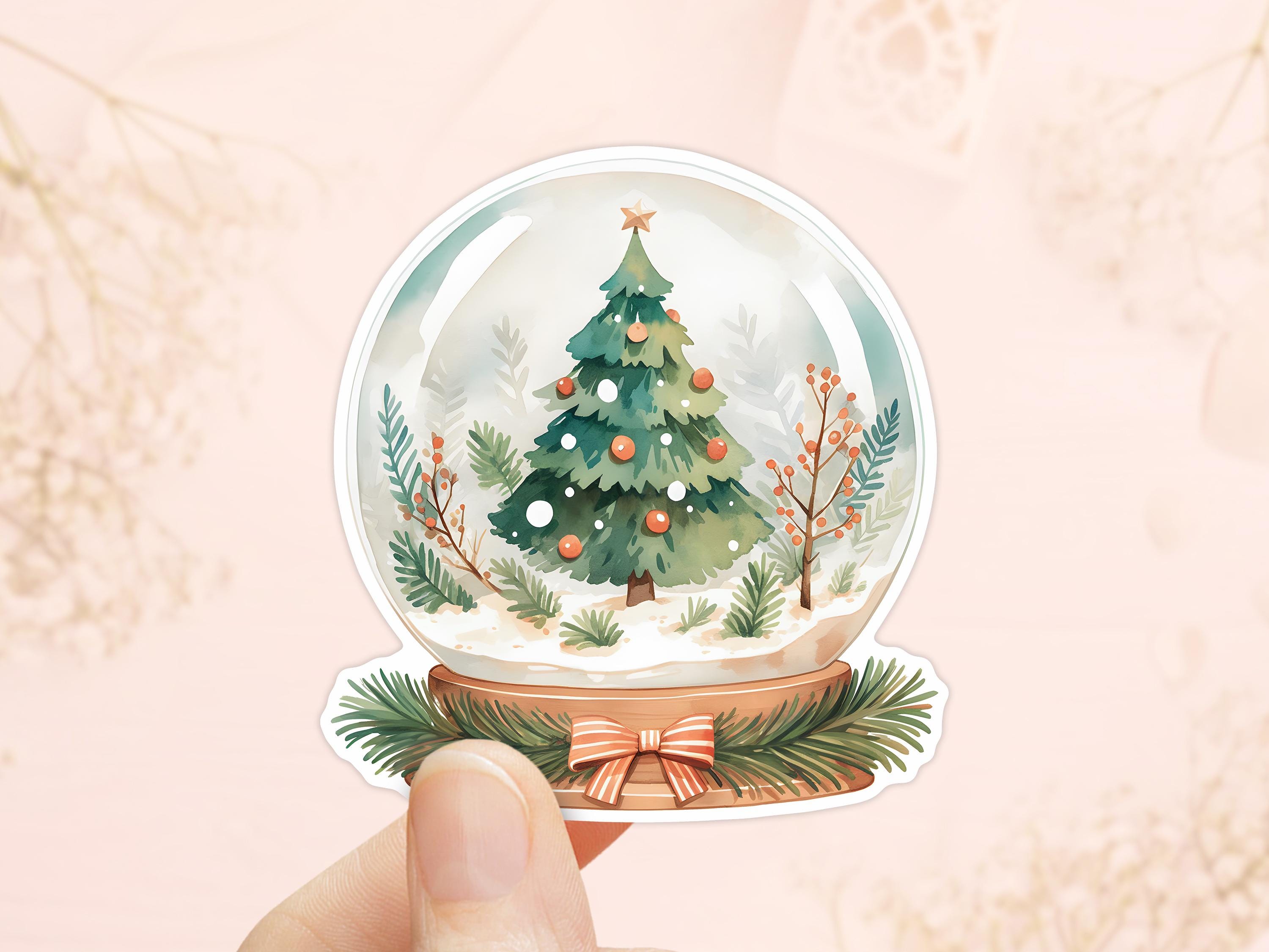 Cute Christmas Tree Snow Globe Sticker, Waterproof Vinyl, Christmas ...