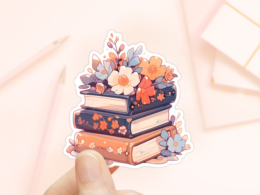Stack of Books Sticker, Pastel Colors, Kindle Sticker, Autumn Stickers ...