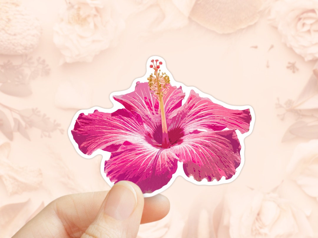 Pink Hibiscus Sticker, Flowers Sticker, Die Cut Sticker, Laptop Decal ...