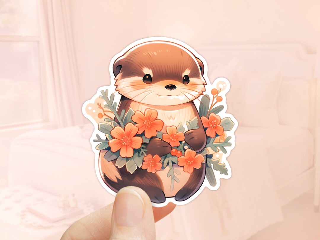 Cute Otter Sticker, Vinyl Sticker, Floral Stickers, Laptop Sticker ...