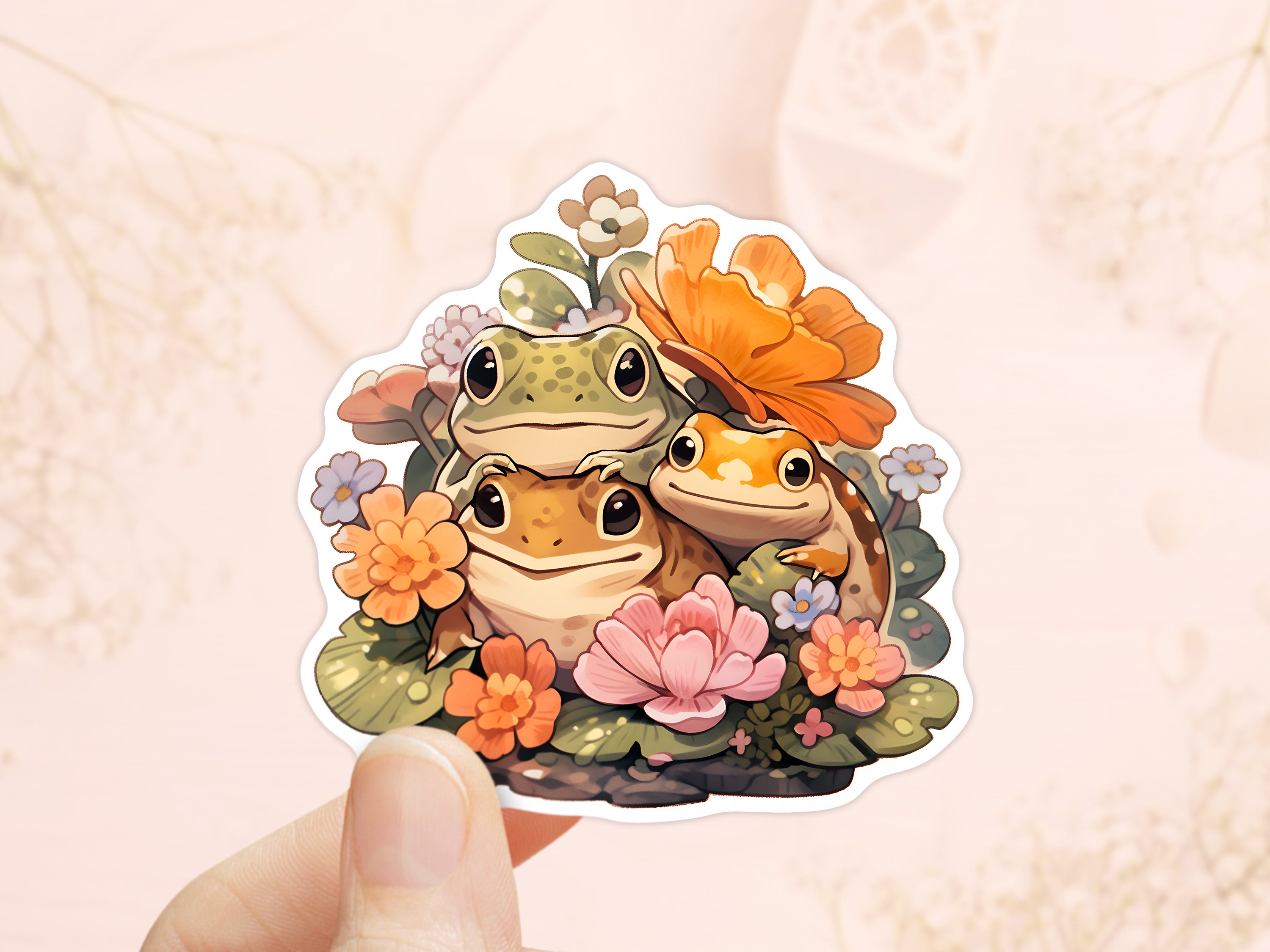 Floral Frogs Sticker, Tumbler Sticker, Cute Animals Stickers, Vinyl ...