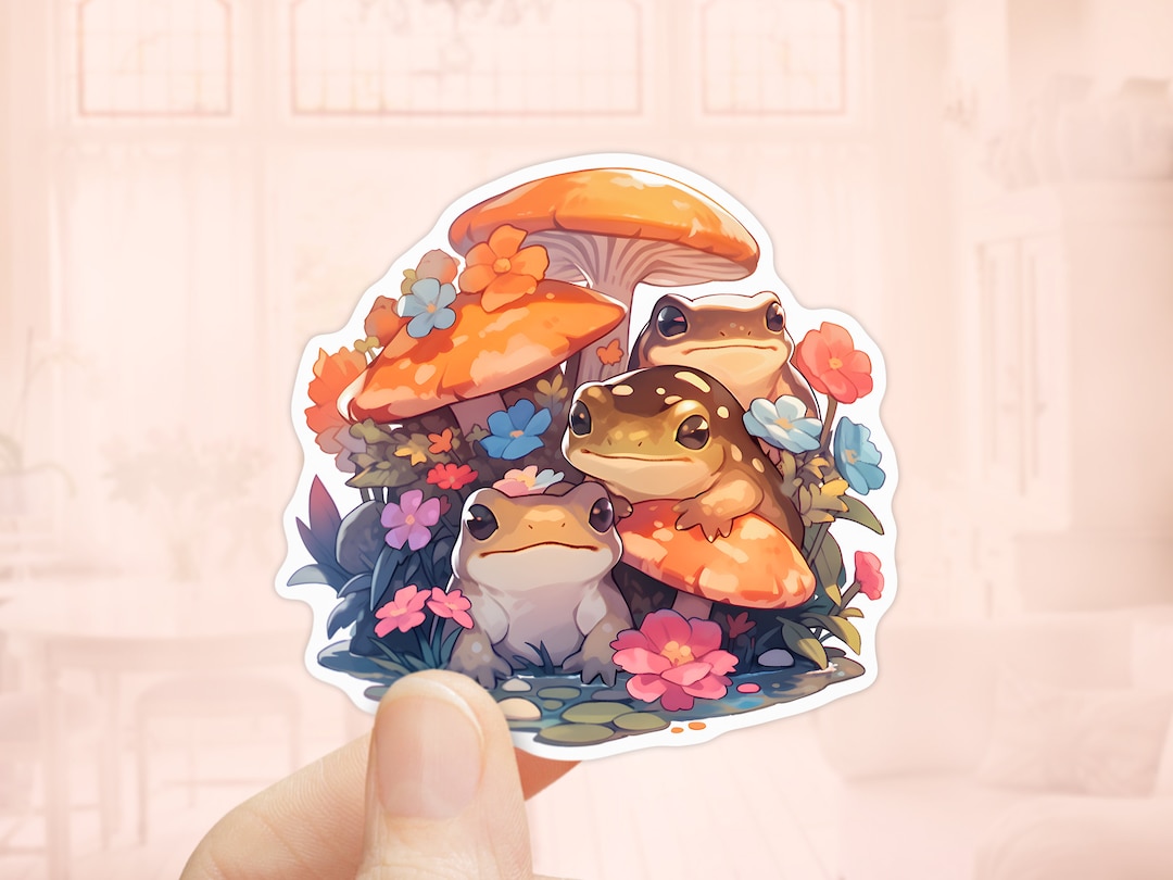 Cute Frogs and Mushrooms Sticker, Tumbler Sticker, Cute Animals ...