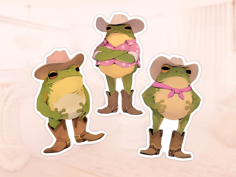 Cowboy Frogs Sticker Set, Funny Frog Sticker, Cute Western Sticker ...