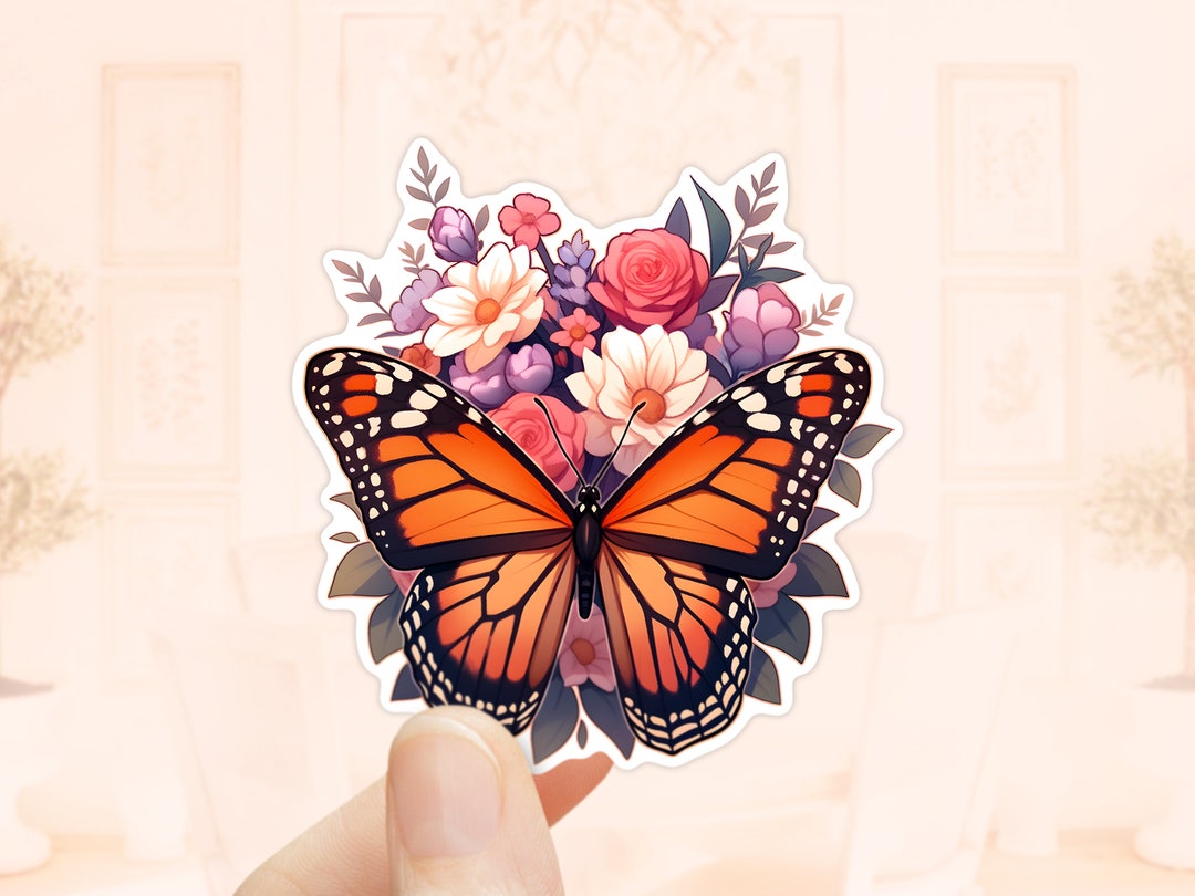 Floral Monarch Butterfly Sticker, Journal Sticker, Waterproof Sticker ...