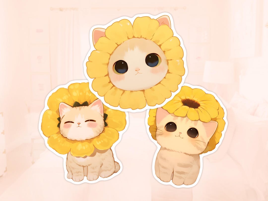 Cats in Flower Costumes Stickers Set, Spring Season, Waterproof Sticker ...