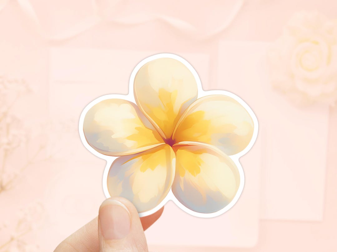 White Plumeria Flower Sticker, Waterproof Vinyl, Floral Plumeria Decal ...
