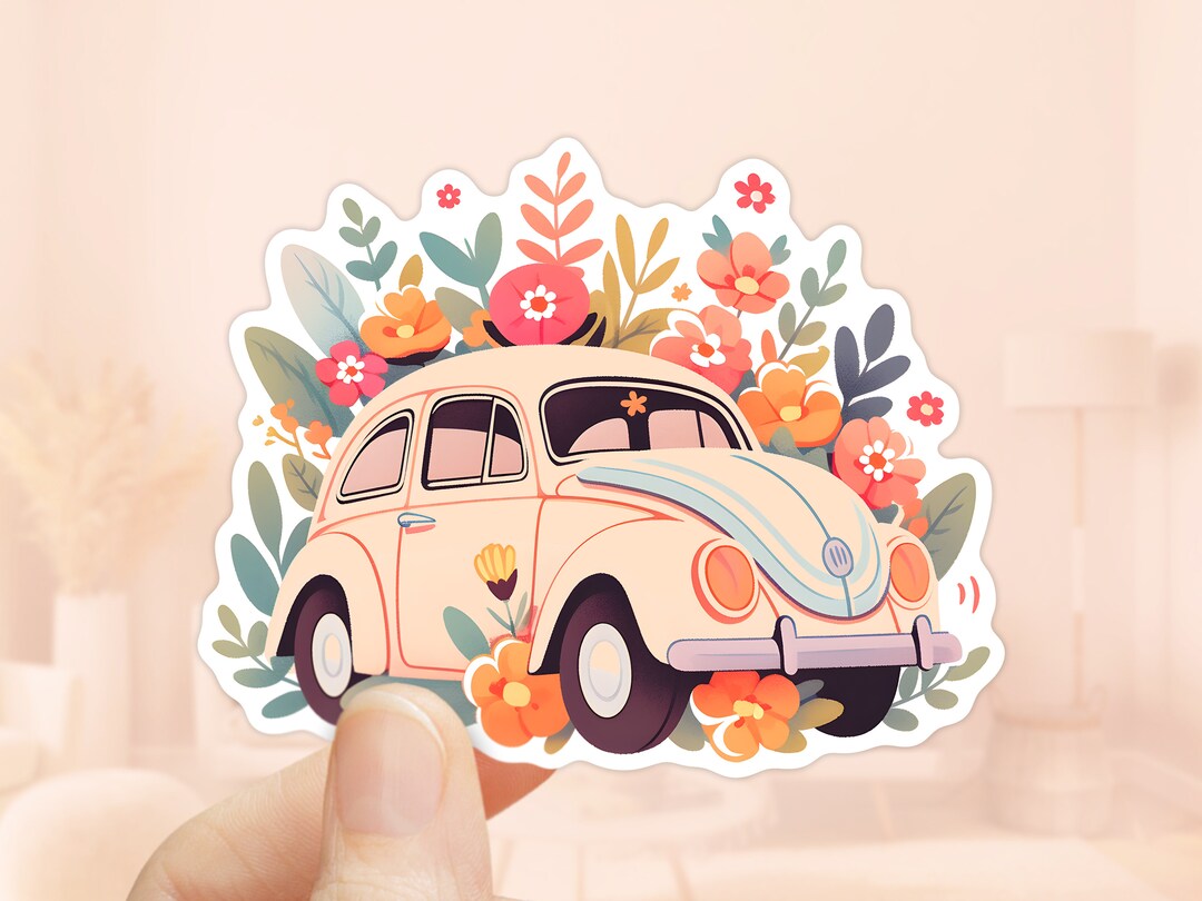 Floral Beetle Car Sticker, Flowers Stickers, Girly Car Sticker, Tumbler ...