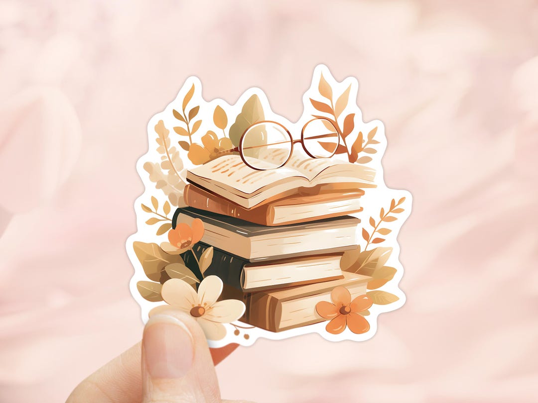 Stack of Books Fall Sticker, Floral Books Sticker, Book Lovers Gifts ...