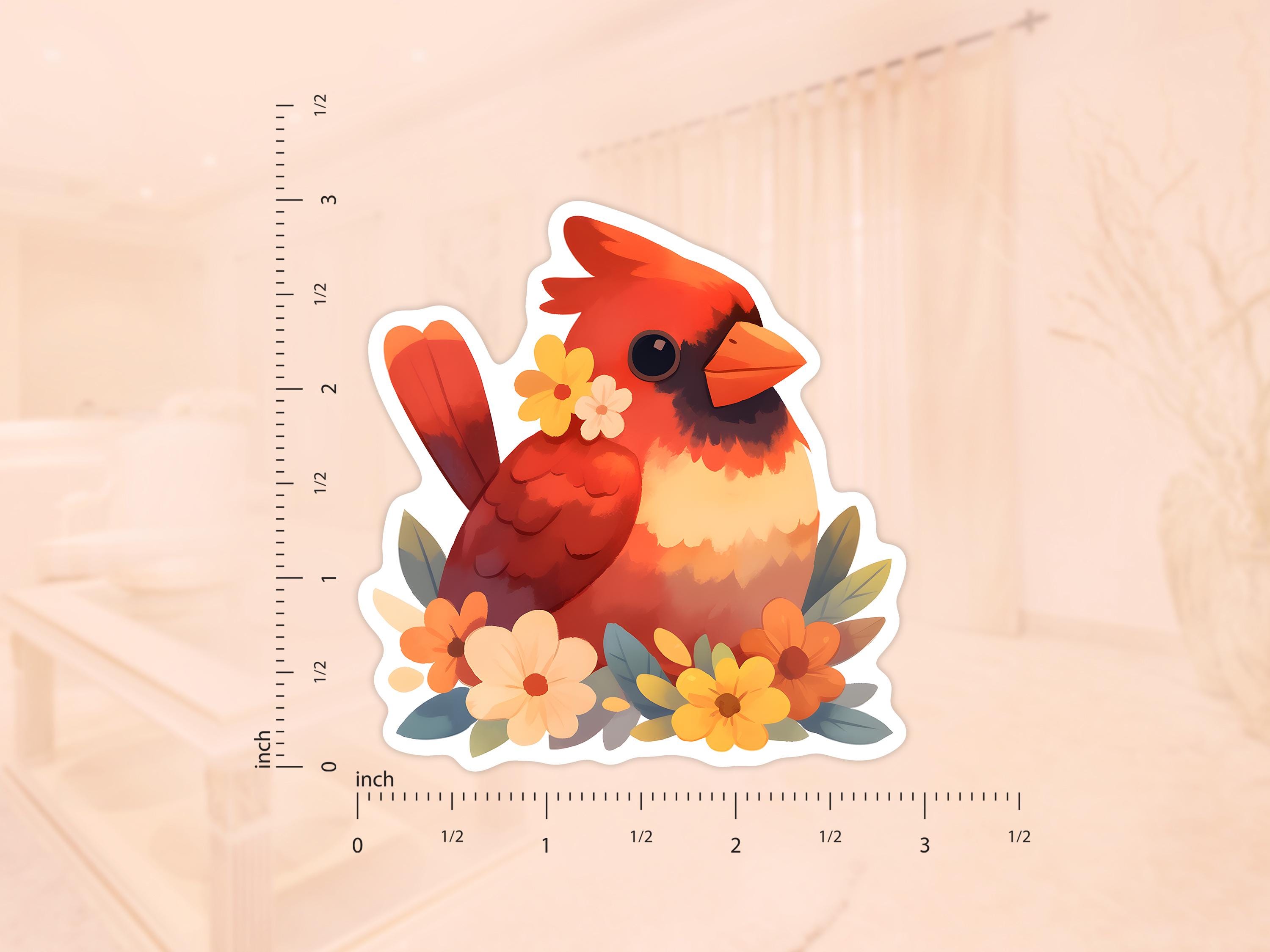 Cardinal Bird With Flowers Sticker, Waterproof Vinyl, Laptop Sticker ...
