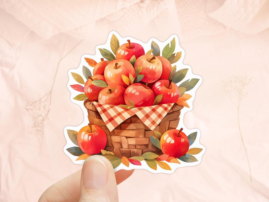 Apple Basket Sticker, Harvest, Autumn Season, Laptop Stickers, Rustic ...