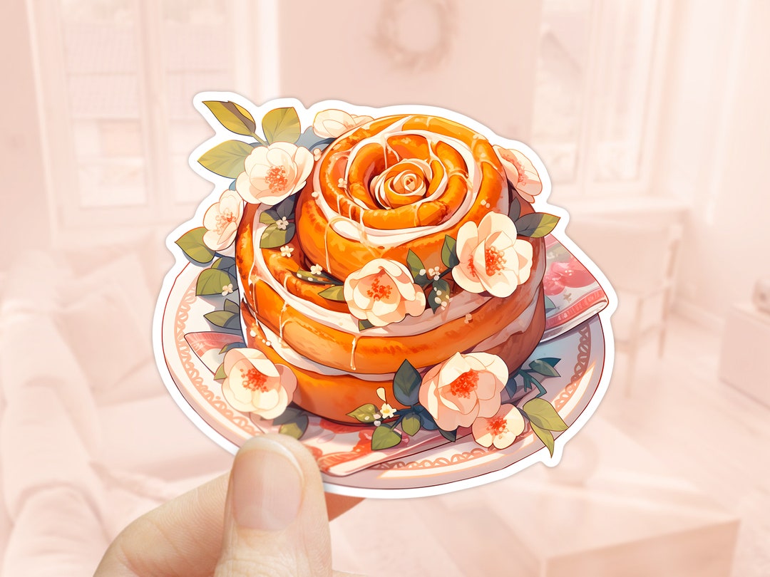 Cinnamon Roll Sticker, Bakery Stickers, Floral Dessert, Journal Sticker ...