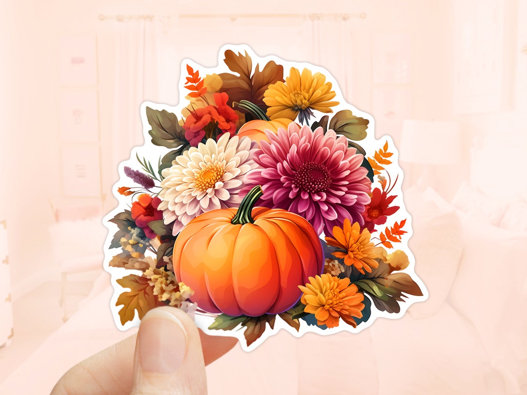 Pumpkin Floral Arrangement Sticker, Dahlia Flowers, Autumn Season, Fall ...