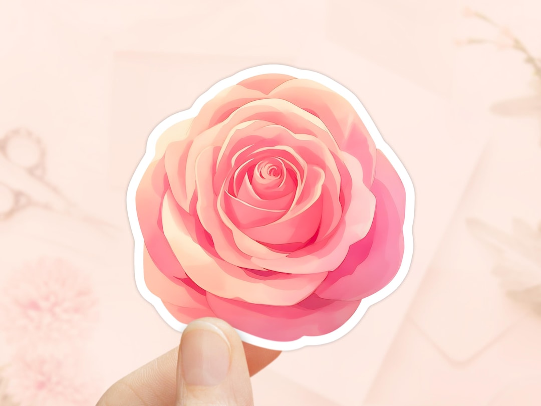 Pink Rose Watercolor Sticker, Waterproof Vinyl, Flower Stickers, Floral ...