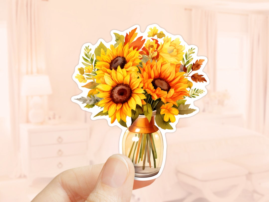Glass Vase Sunflowers Sticker, Journal Sticker, Vinyl Sticker, Autumn ...