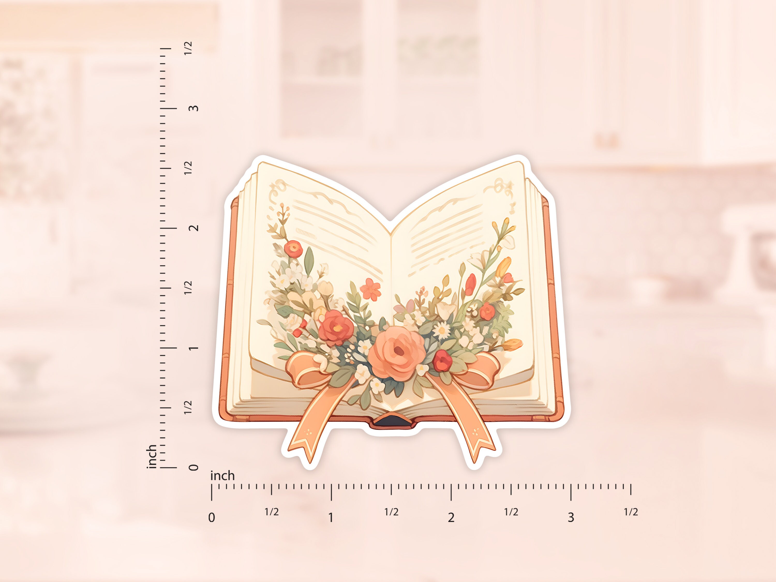 Open Book Wild Flowers Sticker, Waterproof Vinyl, Cottagecore, Kindle ...