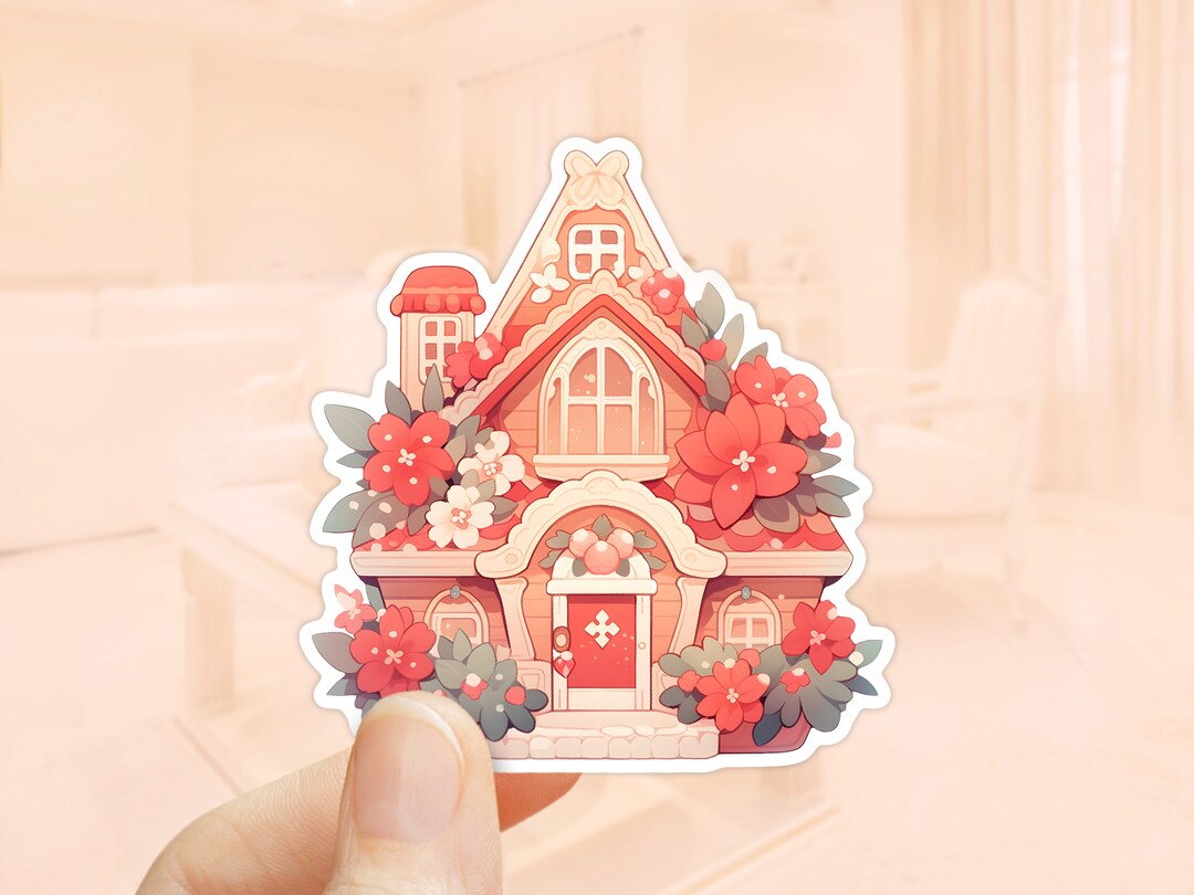 Floral Gingerbread House Sticker, Christmas Stickers, Gingerbread Decal ...