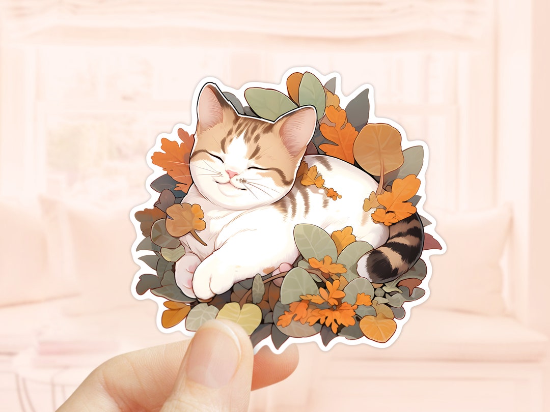 American Shorthair Cat Sticker, Fall Leaves, Autumn Season, Fall ...