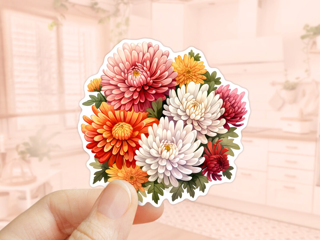 Garden Mums Sticker, Chrysanthemum Flowers Sticker, Vinyl Sticker ...
