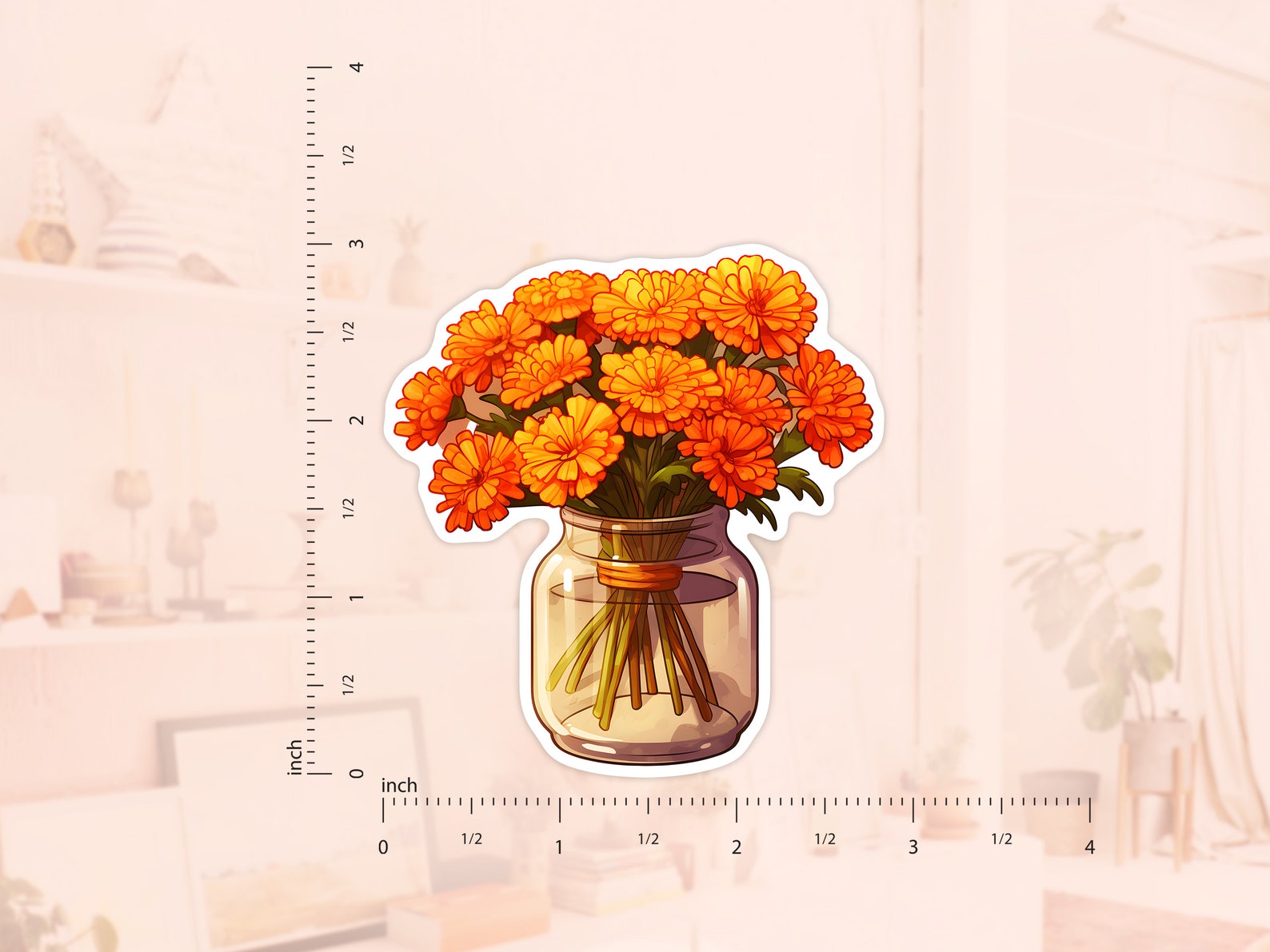 Glass Vase Marigold Flowers Sticker, Journal Sticker, Vinyl Sticker ...