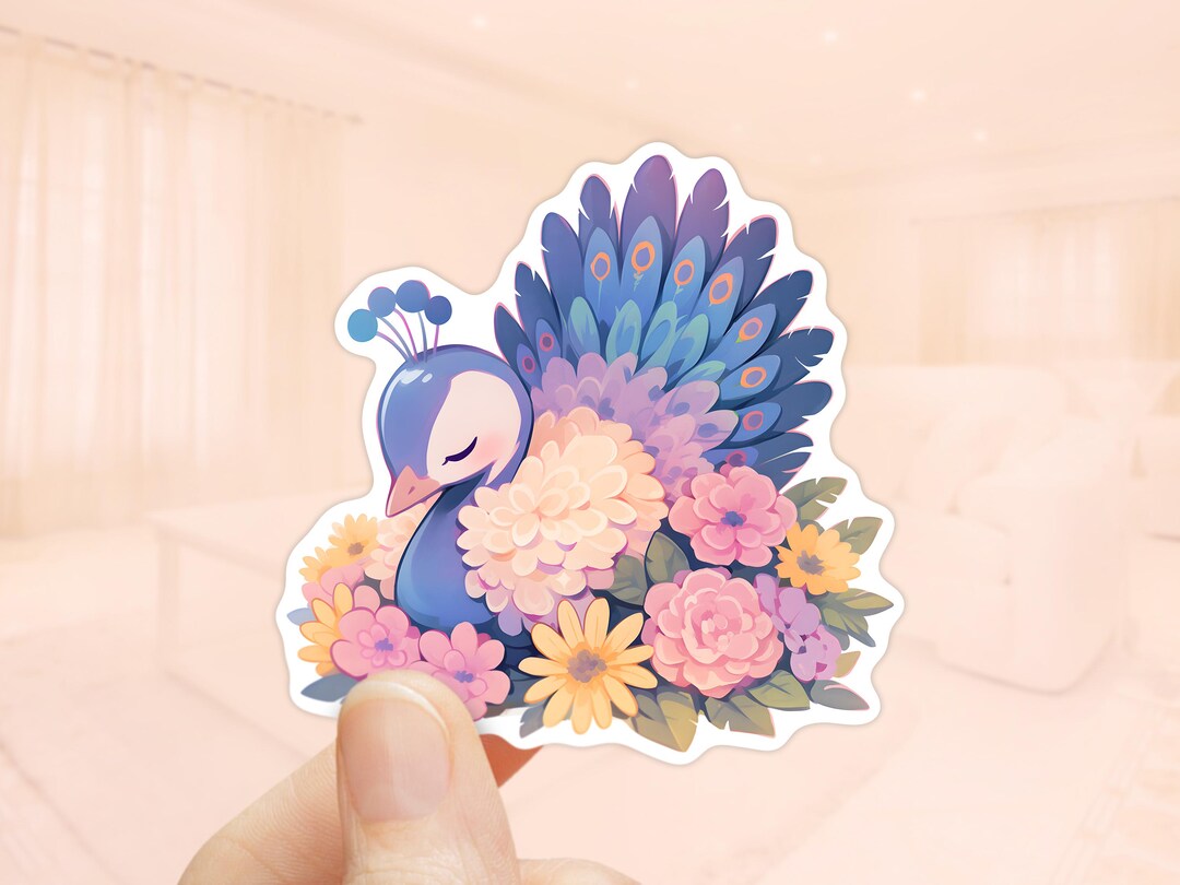 Cute Floral Peacock Sticker, Waterproof Vinyl, Laptop Sticker, Peacock ...