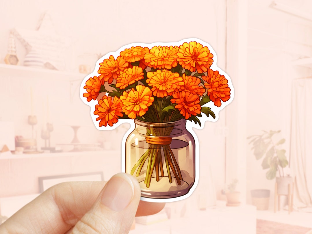 Glass Vase Marigold Flowers Sticker, Journal Sticker, Vinyl Sticker ...