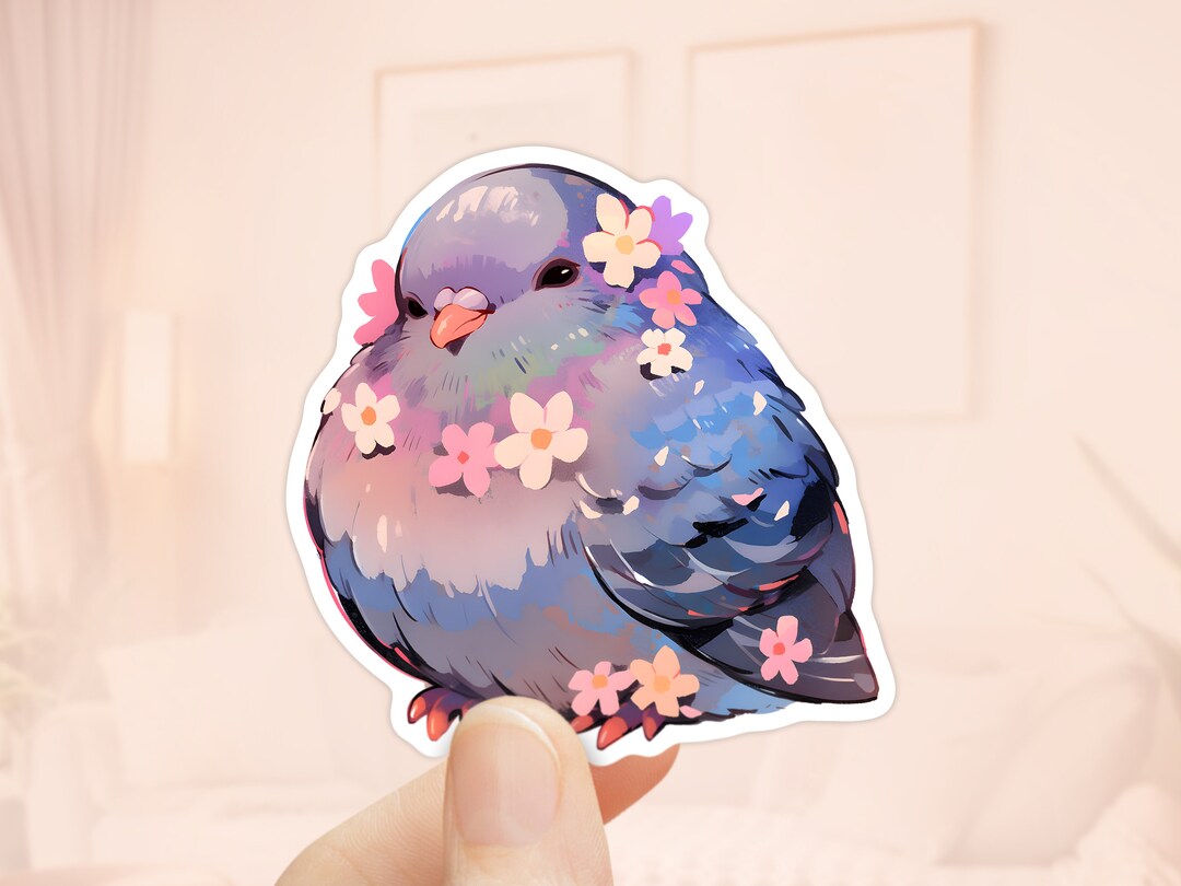 Cute Pigeon With Flowers Sticker, Waterproof Vinyl, Laptop Sticker ...