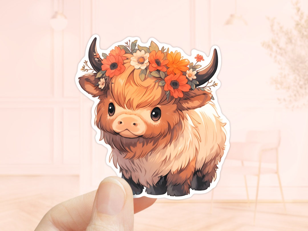 Cute Highland Cow Sticker, Laptop Sticker, Animals Lover, Waterproof ...