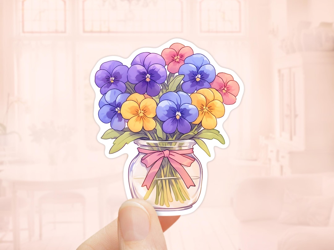 Pansy Flowers Sticker, Waterproof Vinyl, Water Bottles Sticker, Laptop ...
