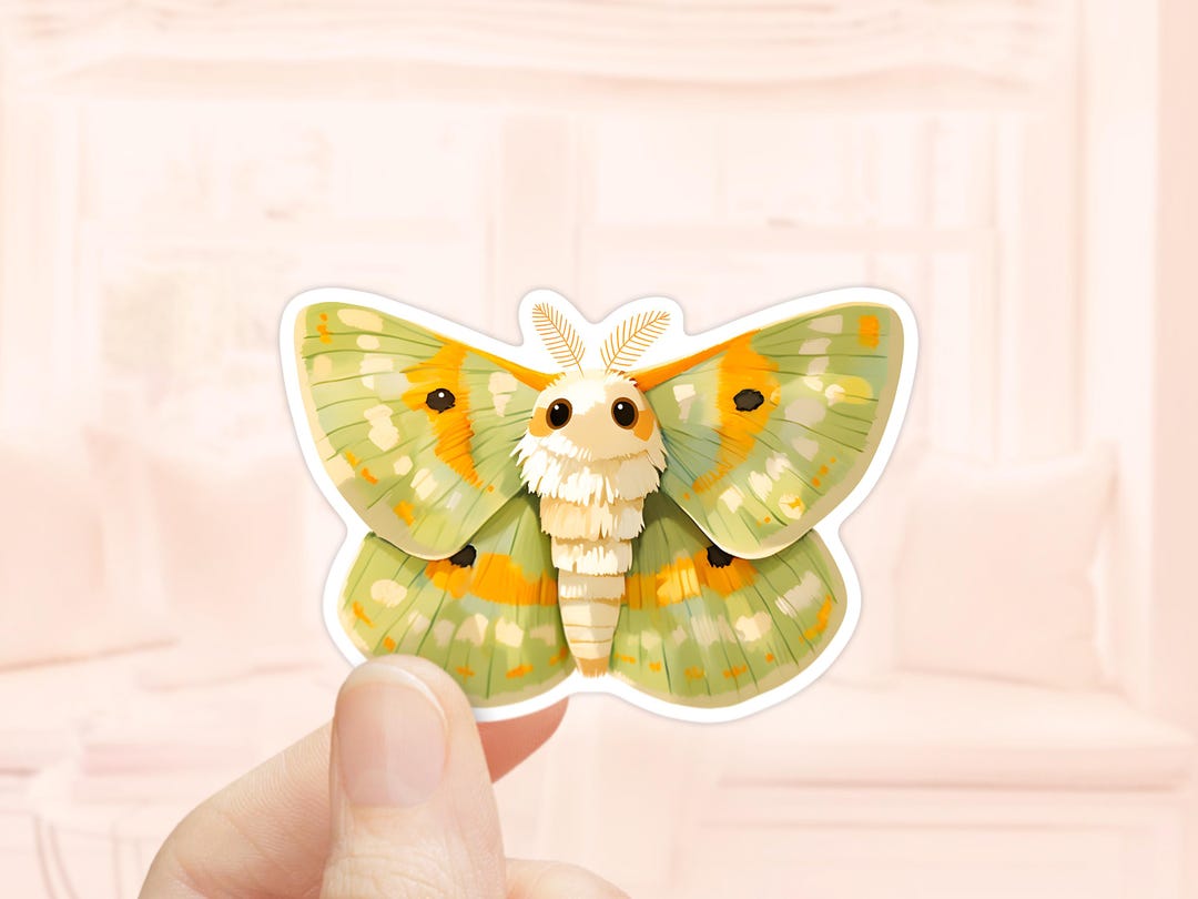 Cute Green Moth Sticker, Cottage Core Sticker, Waterproof Vinyl, Moth ...