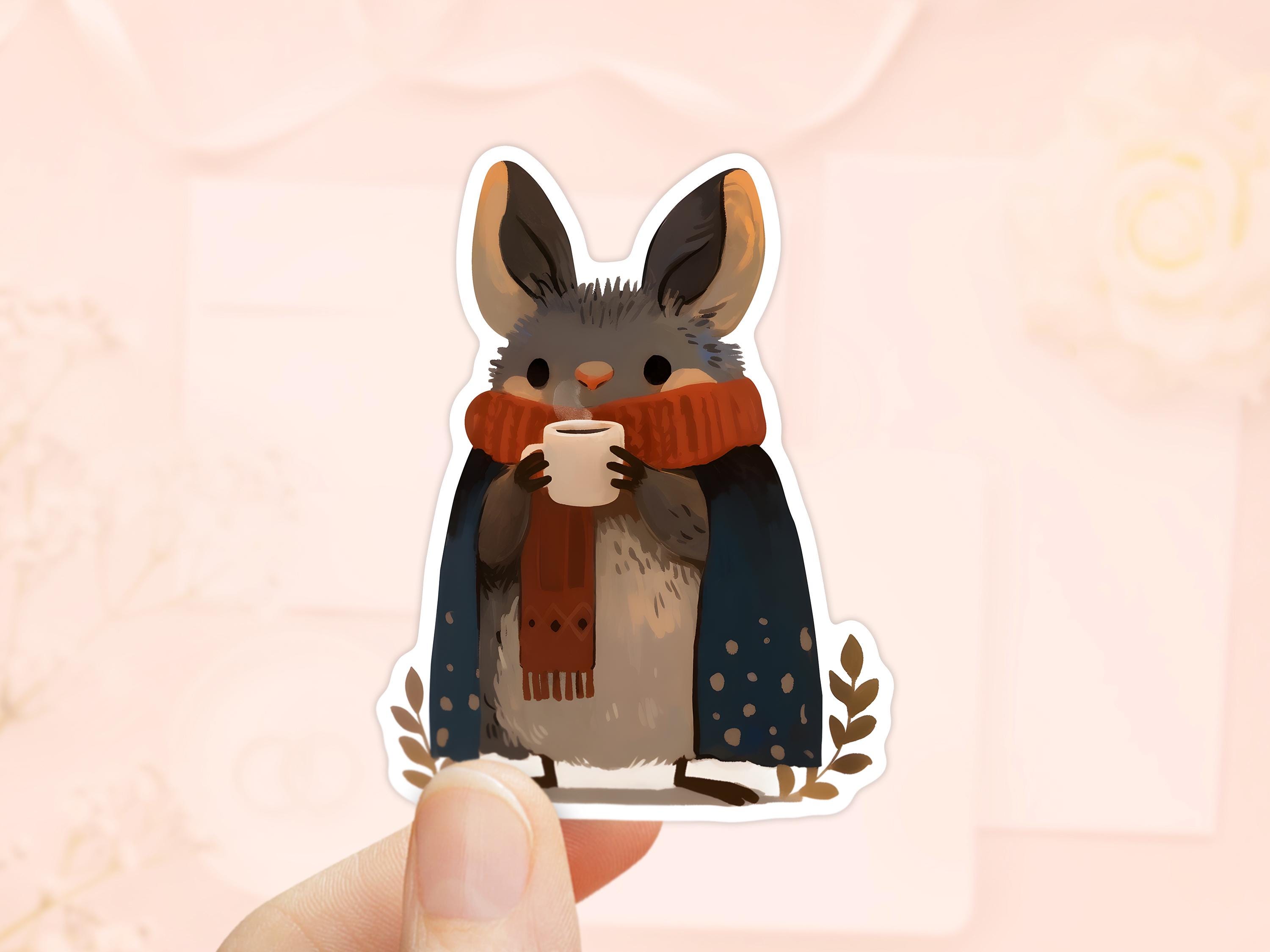 Bat Drinking Coffee Sticker, Waterproof Sticker, Cozy Sticker, Cute ...