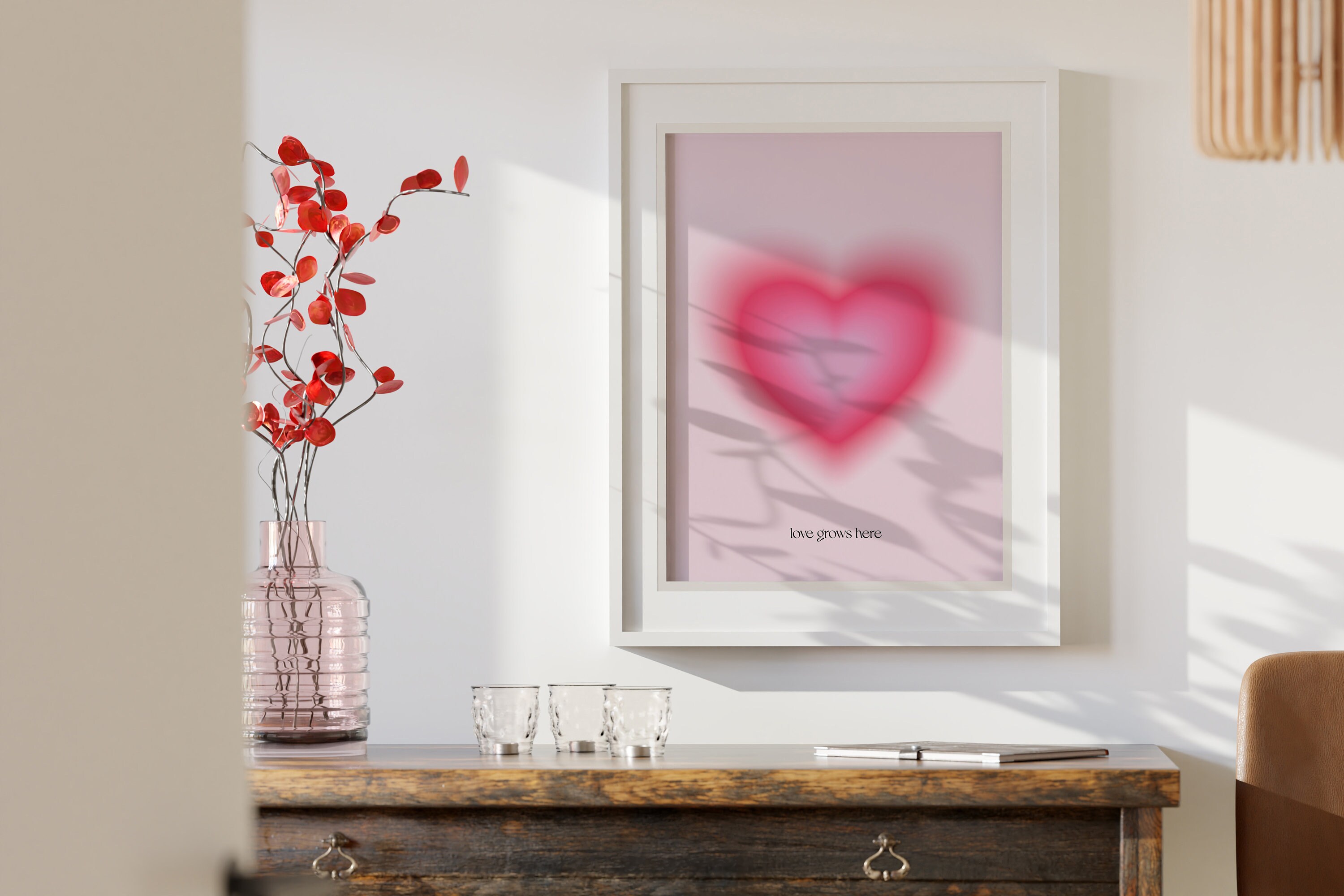 Love Grows Here Pink Printable Heart Poster Manifestation Gradient ...
