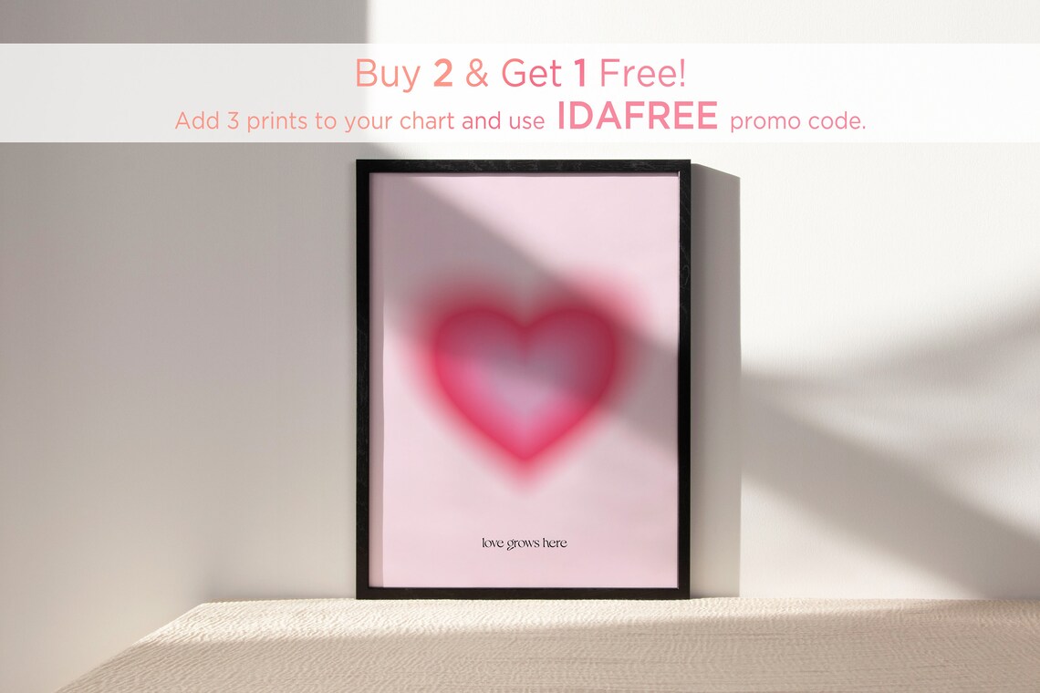 Love Grows Here Pink Printable Heart Poster Manifestation Gradient ...