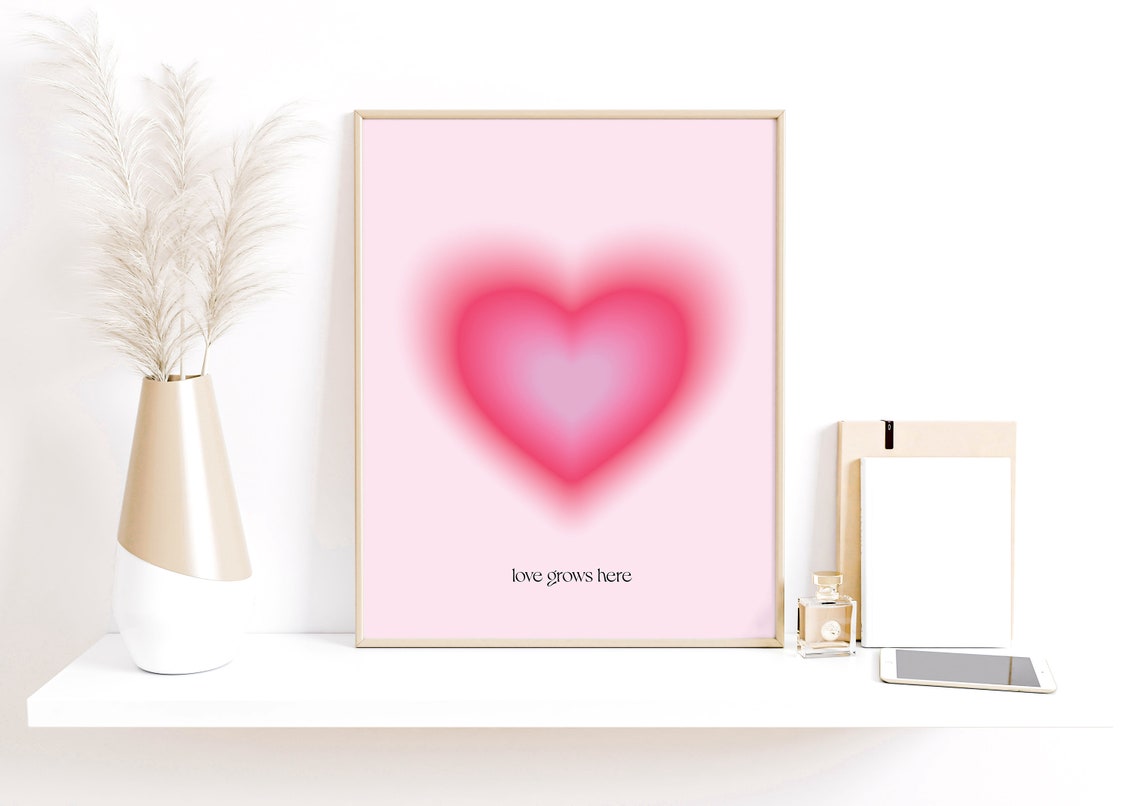 Love Grows Here Pink Printable Heart Poster Manifestation Gradient ...