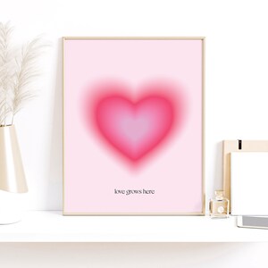Love Grows Here Pink Printable Heart Poster Manifestation Gradient ...