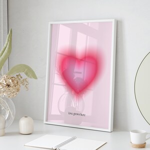 Love Grows Here Pink Printable Heart Poster Manifestation Gradient ...