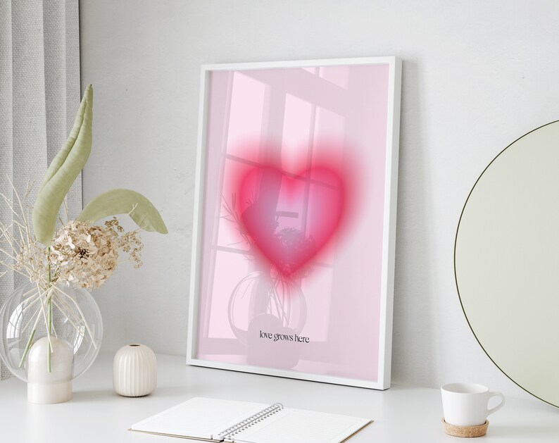 Love Grows Here Pink Printable Heart Poster Manifestation Gradient ...