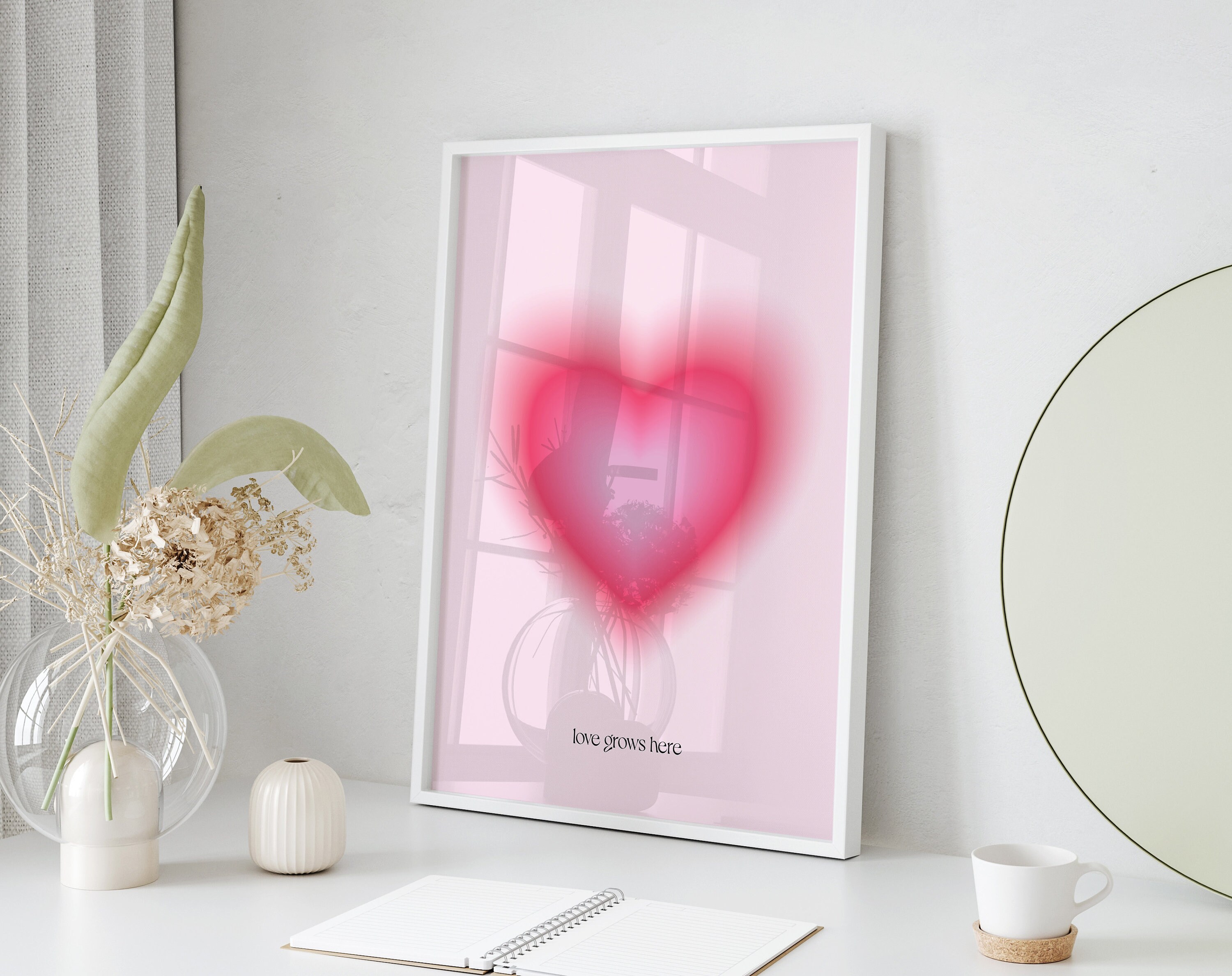 Love Grows Here Pink Printable Heart Poster Manifestation Gradient ...