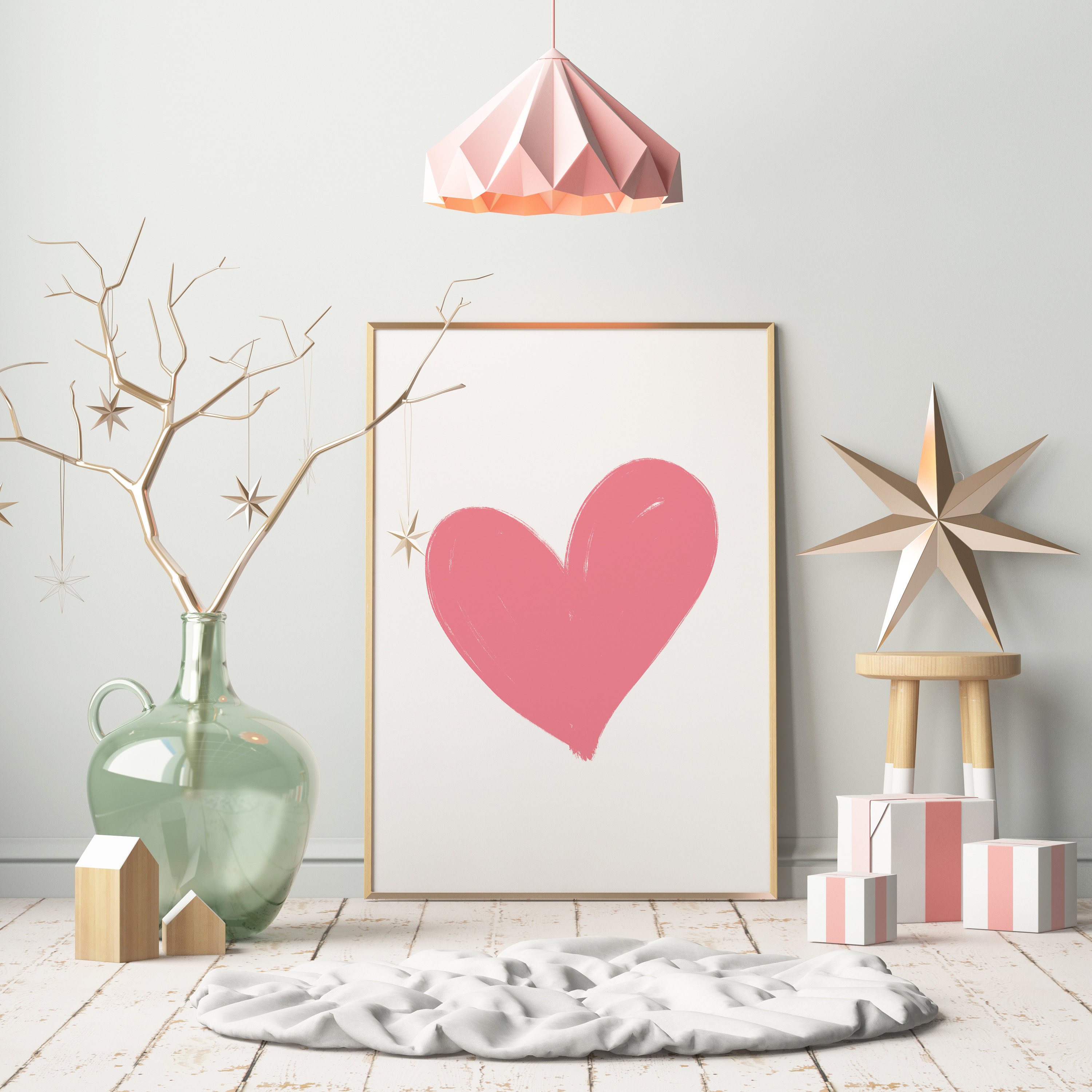 Pink Heart Printable Heart Poster Bedroom Wall Art Girl's Room Decor ...