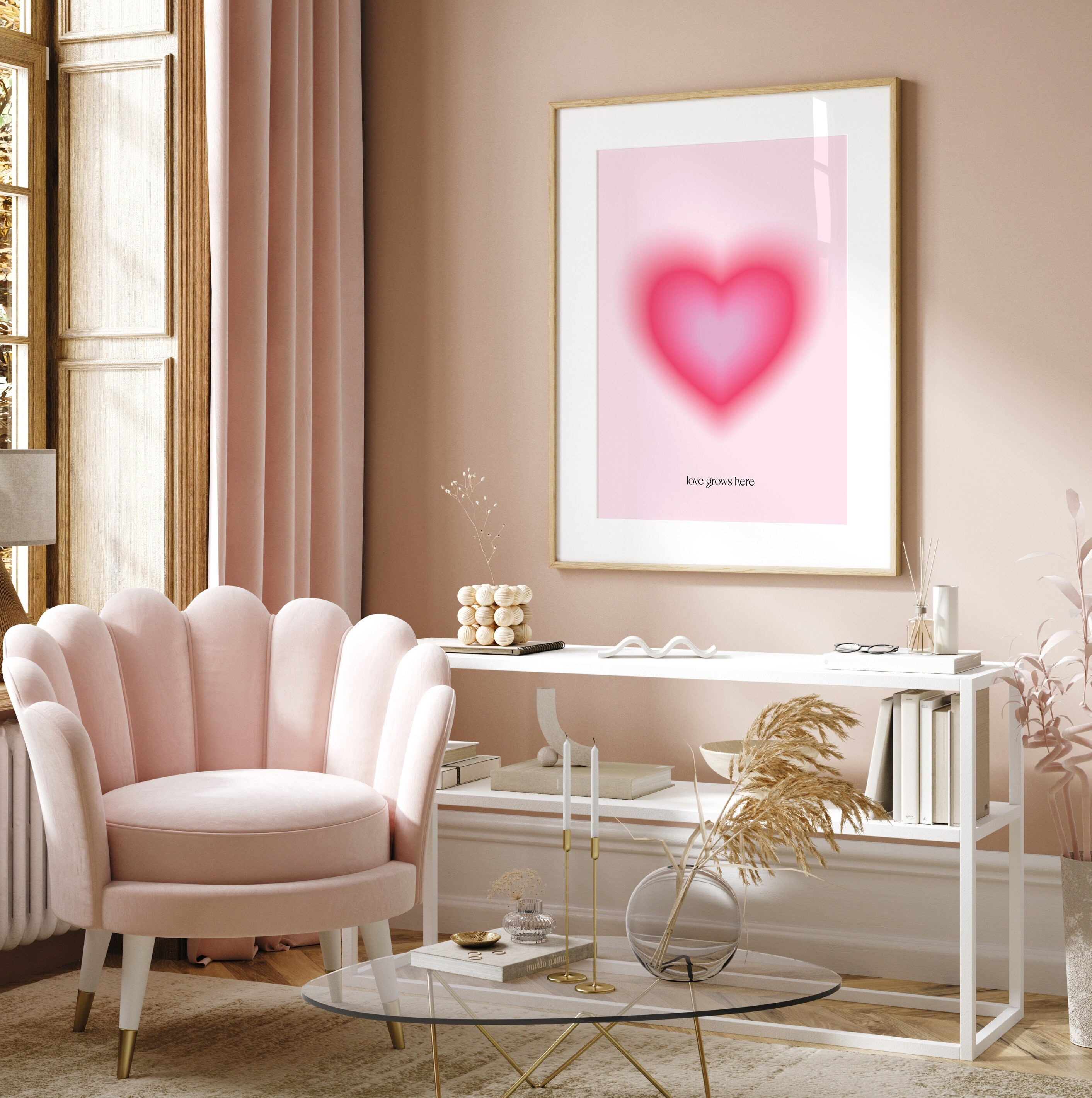 Love Grows Here Pink Printable Heart Poster Manifestation Gradient ...