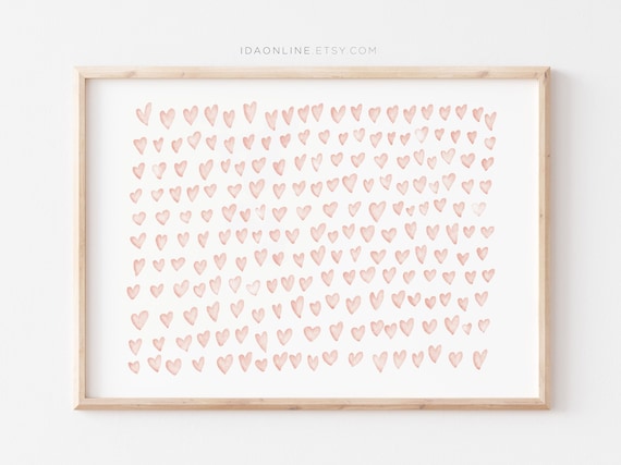 Pink Hearts Printable Heart Poster Bedroom Wall Art Girl's - Etsy