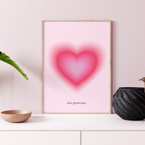 Love Grows Here Pink Printable Heart Poster Manifestation Gradient ...