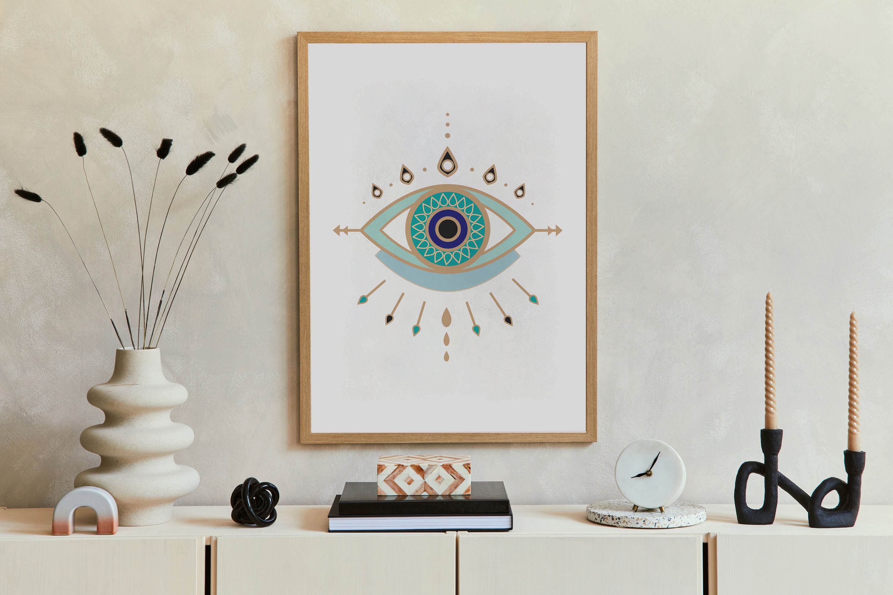 Evil Eye Printable Wall Art, Boho Home Decor, Neutral Print, Minimalist ...
