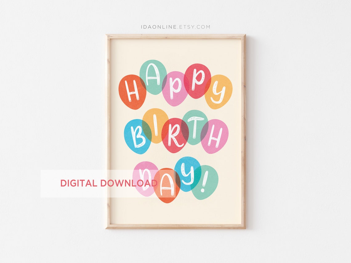 Happy Birthday PRINTABLE Art Happy Birthday Sign Rainbow Birthday Party ...
