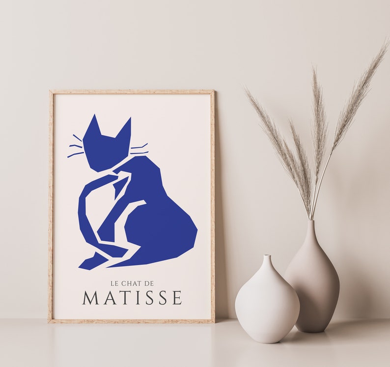 Matisse's Cat Abstract Printable Blue Wall Art Cat Print Matisse Wall ...