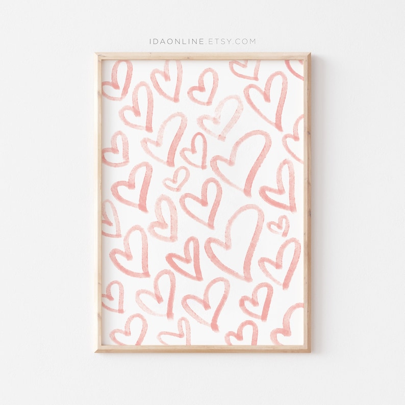 Pink Hearts Printable Heart Poster Bedroom Wall Art Girl's Room Decor ...