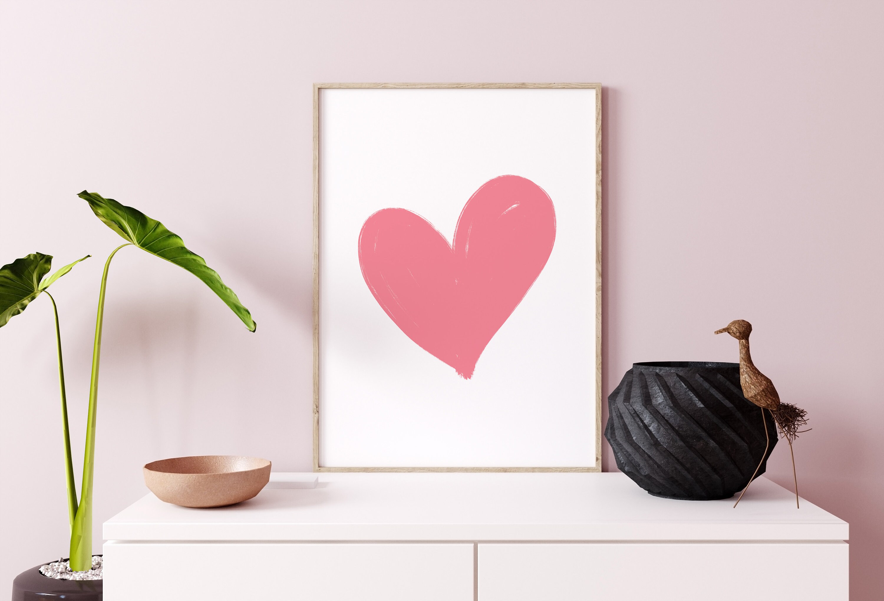 Pink Heart Printable Heart Poster Bedroom Wall Art Girl's Room Decor ...
