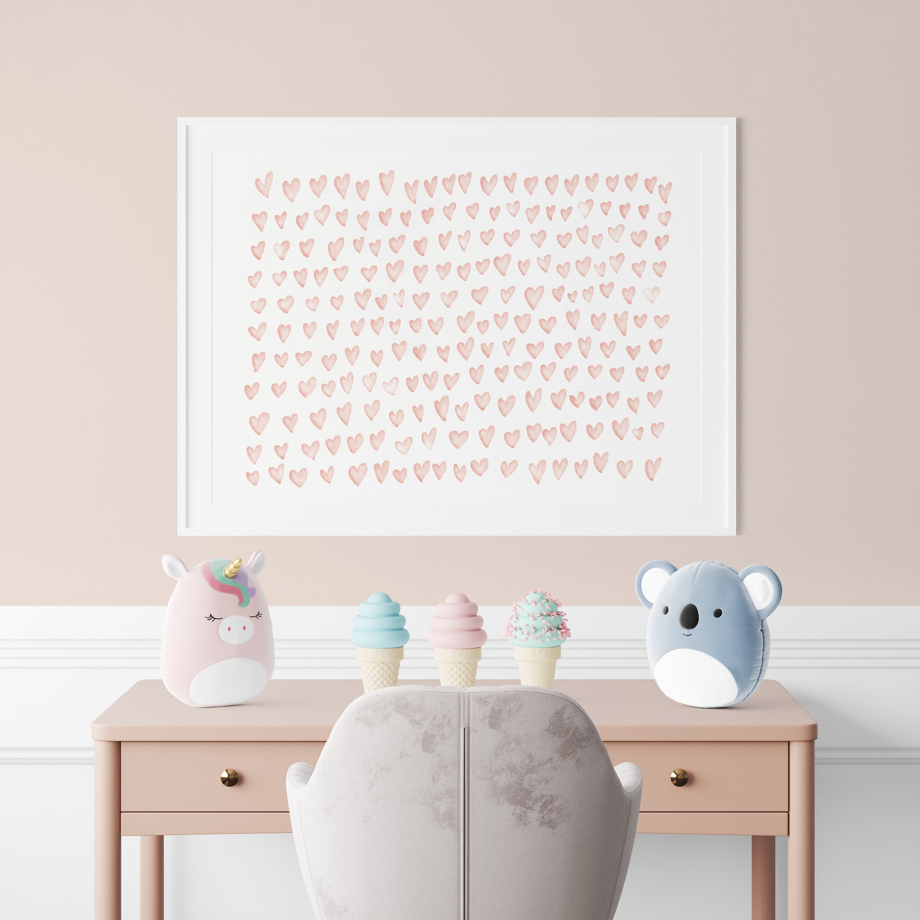 Pink Hearts Printable Heart Poster Bedroom Wall Art Girl's - Etsy