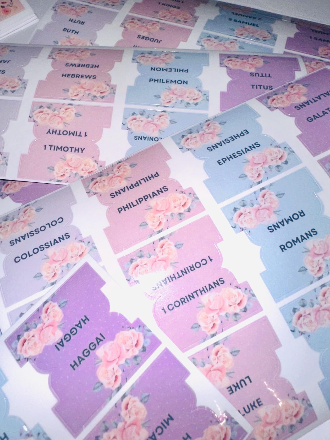 Purple Blue Pink Floral Bible Tabs Books of the Bible Tabs Laminate ...