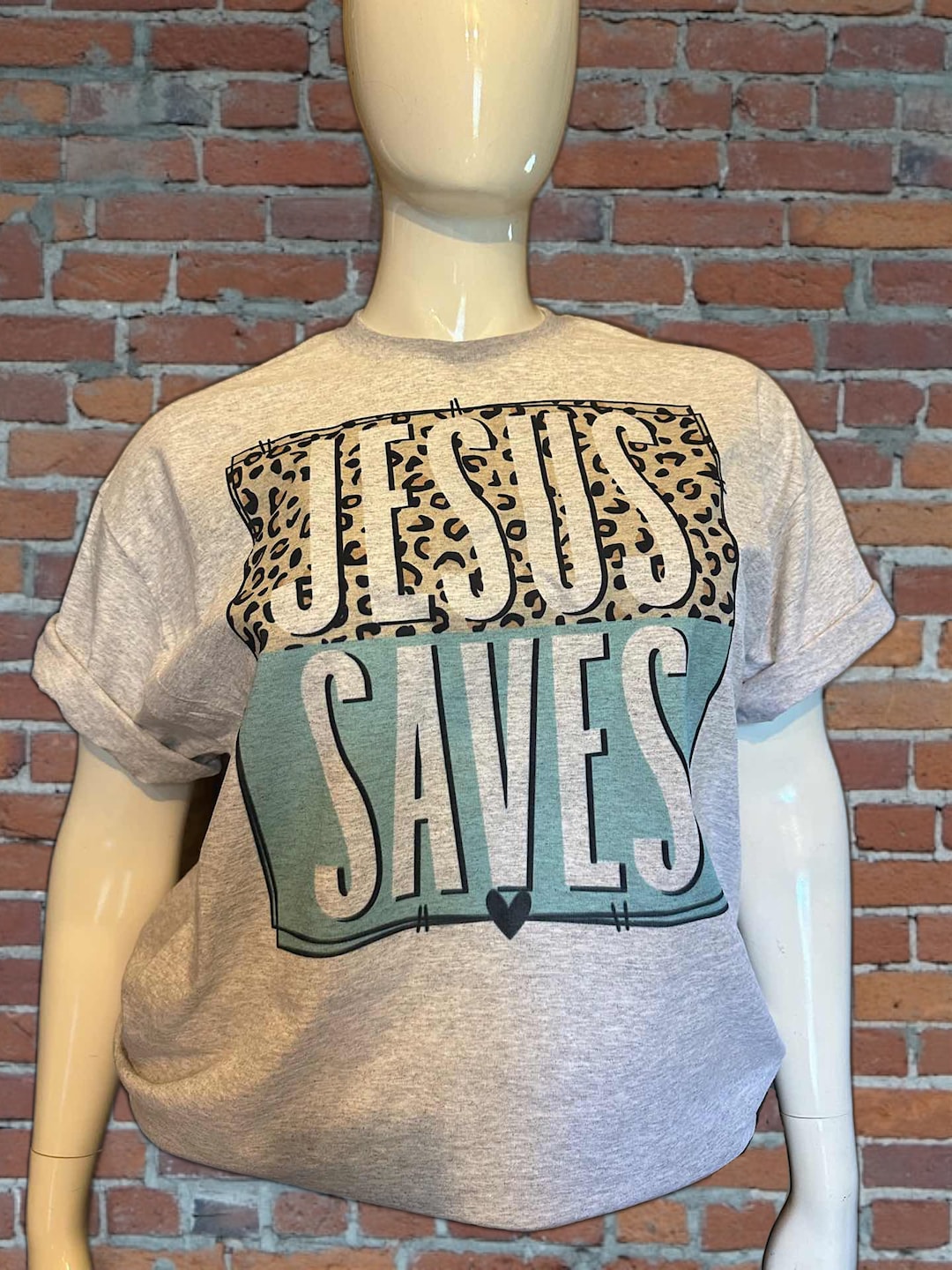 Jesus Saves Cheetah Print Boho Ash Grey Color Christian Faith Trendy ...